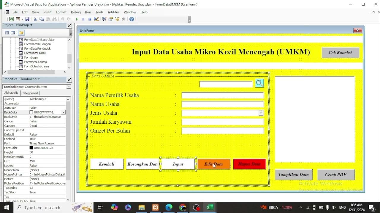 HASIL PEMBUATAN APLIKASI DATA PENDUDUK DESA MANGGIS MENGGUNAKAN "VBA" - YouTube