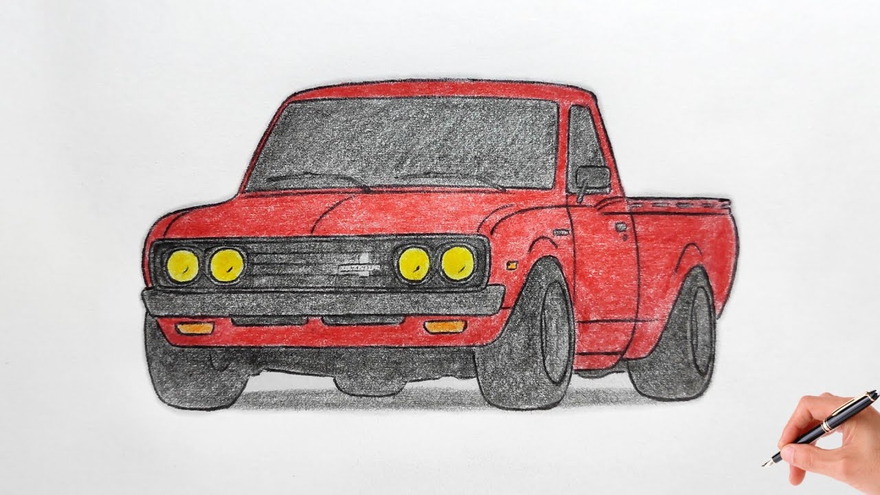 How to draw a DATSUN 620 PICKUP 1978 / drawing 3d car / coloring datsun ...