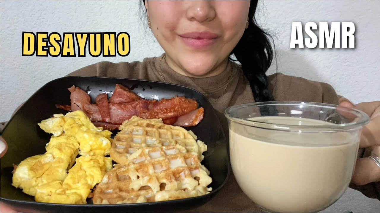 ASMR español comiendo waffles 🧇 tocino 🥓 y huevo 🍳 - YouTube