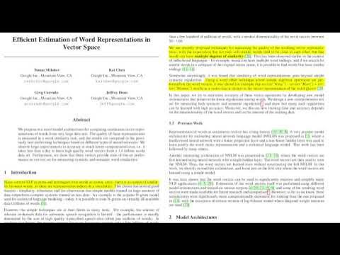 Efficient Estimation of Word Representations in Vector Space [2013] - YouTube