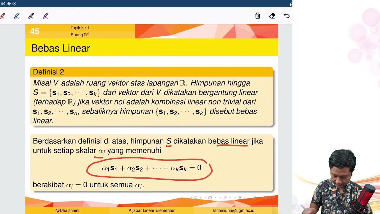 Definisi bebas linear dan contohnya di ruang vektor - YouTube