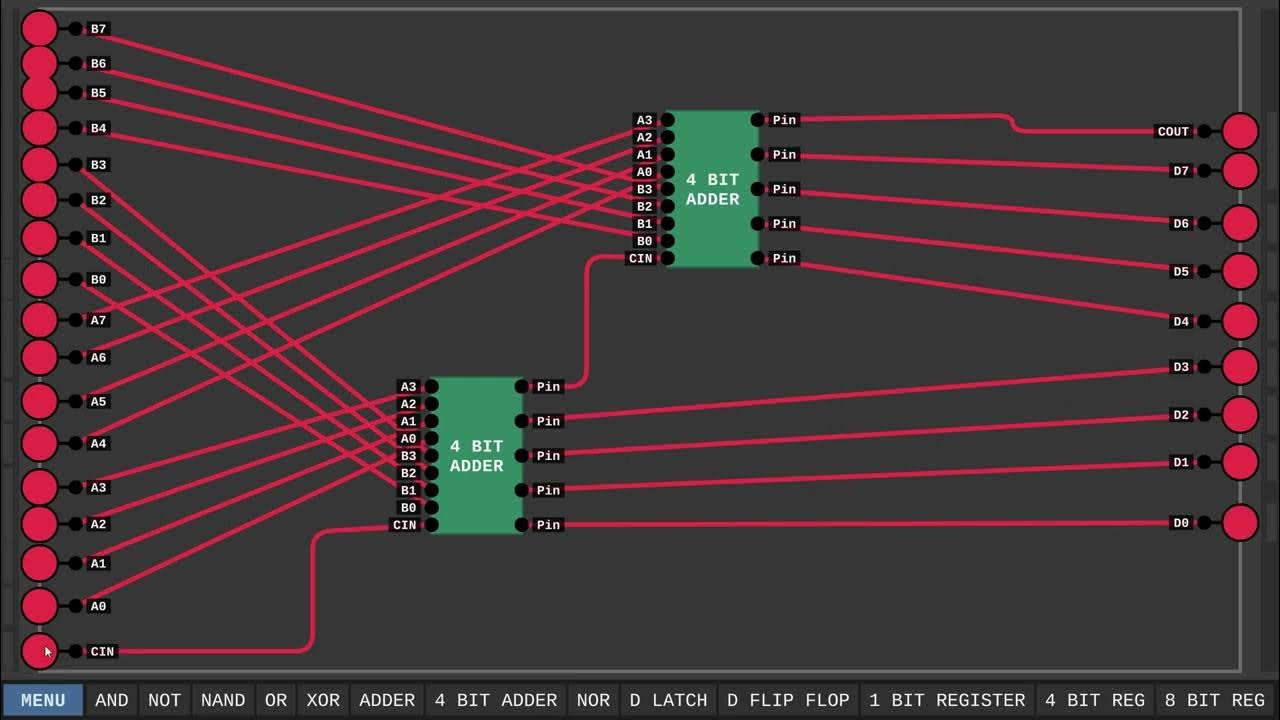 Digital Logic Sim. BUILDING A COMPUTER ( part 3 ) How to Make an 8-bit ADDER and SUBTRACTOR chip ...