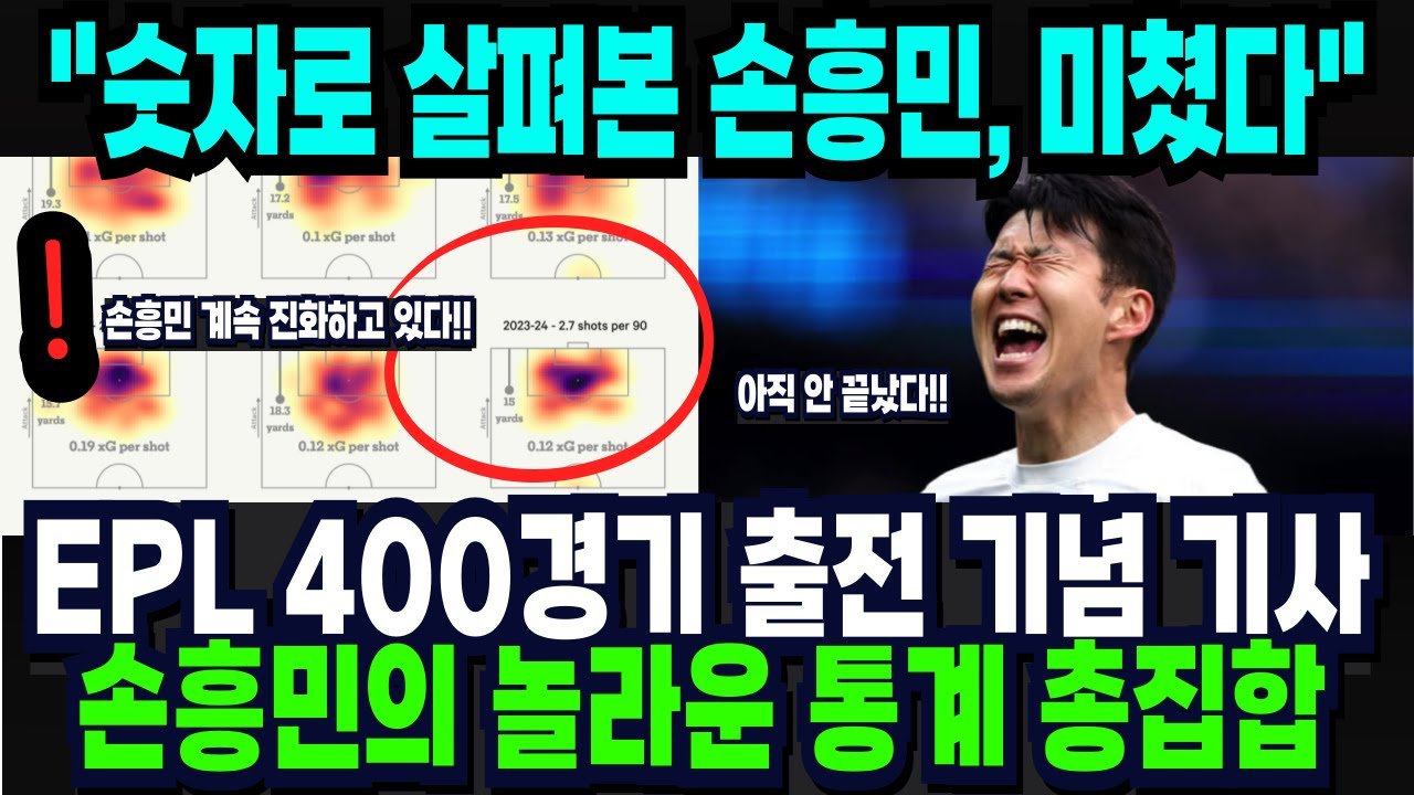 EPL 400경기 출전 기념 손흥민 특집 기사! 손흥민의 놀라운 통계 총집합! "숫자로 살펴본 손흥민, 미쳤다!" 해외반응 외신소식 - YouTube