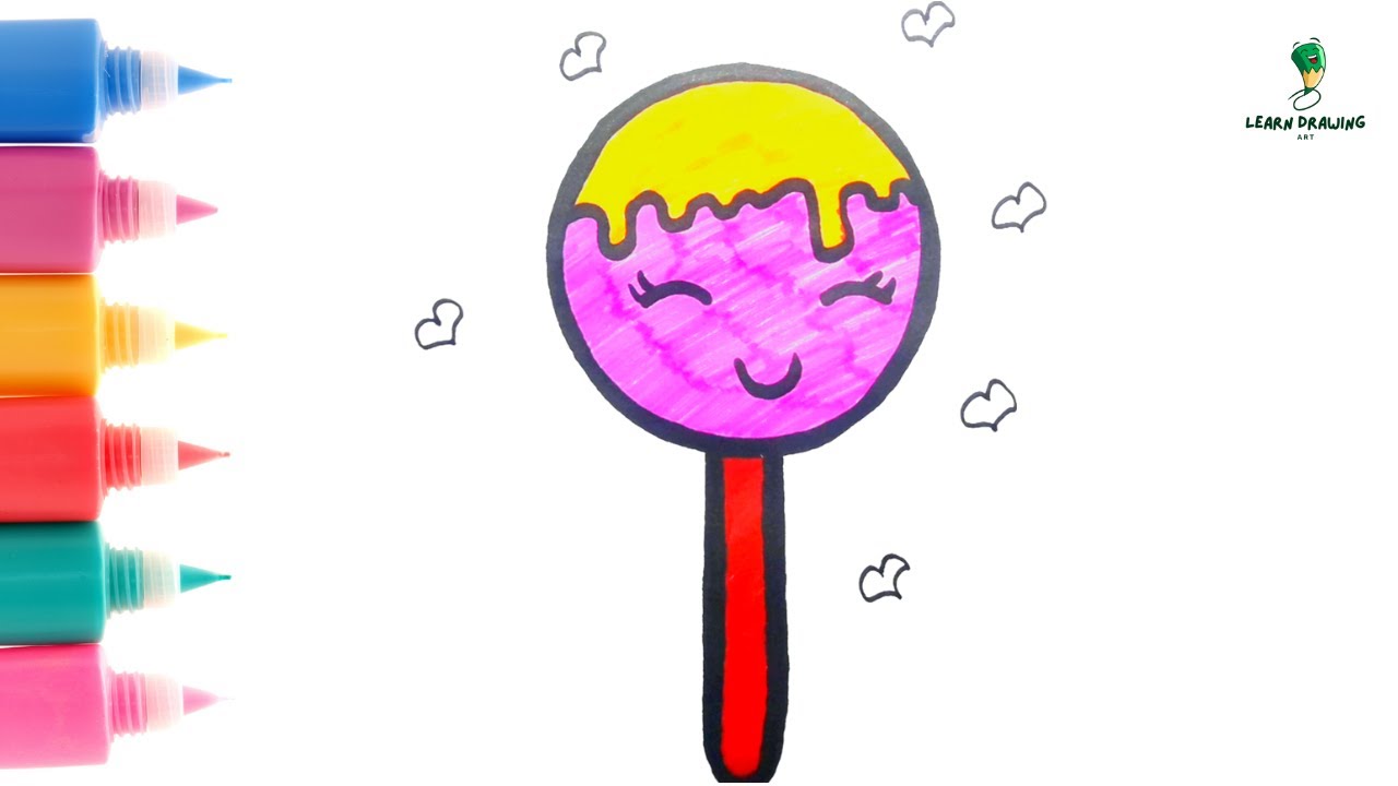 How to Draw a Cute Easy Lollipop for Kids | Rainbow Painting, Coloring ...