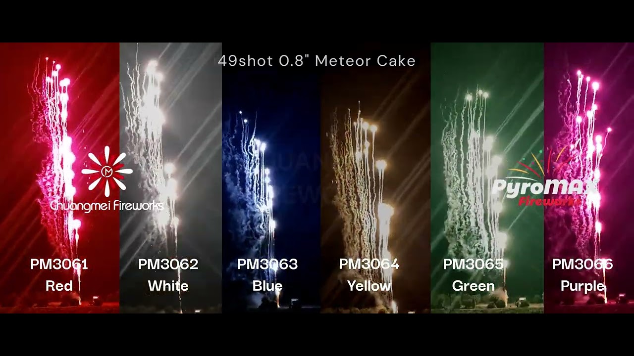 PM3061/3062/3063/3064/3065/3066, 49shot 0.8" Meteor Cake - YouTube