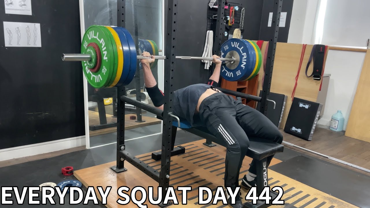 매일 스쿼트 442일차 : 의식적 연습, 벤치 177kg(2.7. 화) - YouTube