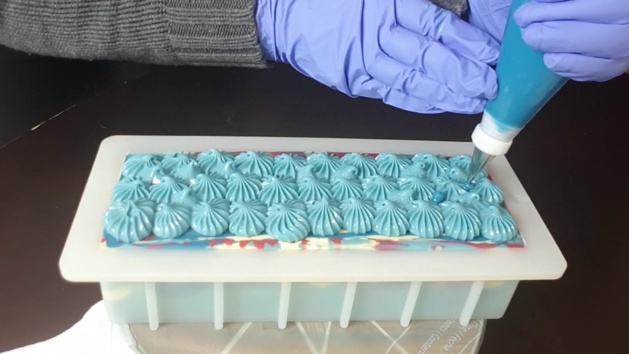 making and cutting blue raspberry soap - YouTube