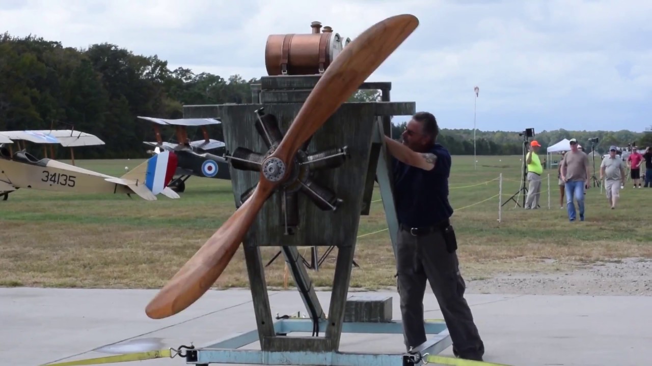 Gnome 50 HP Rotary Engine Run - Biplanes and Triplanes 2017 - YouTube