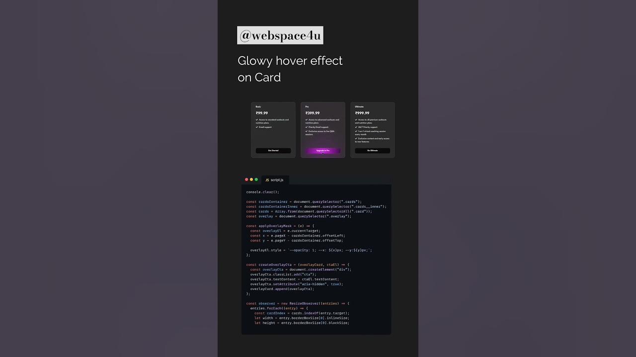 Glowy Hower Effect Card Shorts Viral Coding Coder Webdevelopment Html Javascript Youtube
