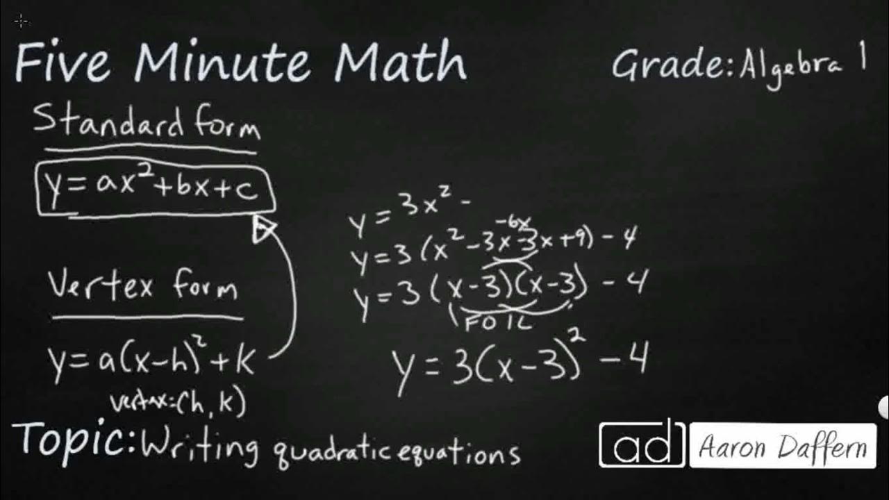 Algebra 1 Writing Quadratic Equations - YouTube