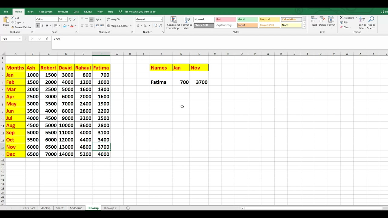 How to use Hlookup formula to find data from database in same/different ...