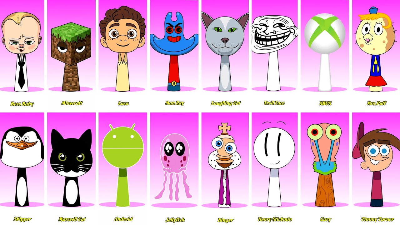 Incredibox Sprunki OC Phase 1 to Phase 4 Baby Boss, Alex, Man Ray ...