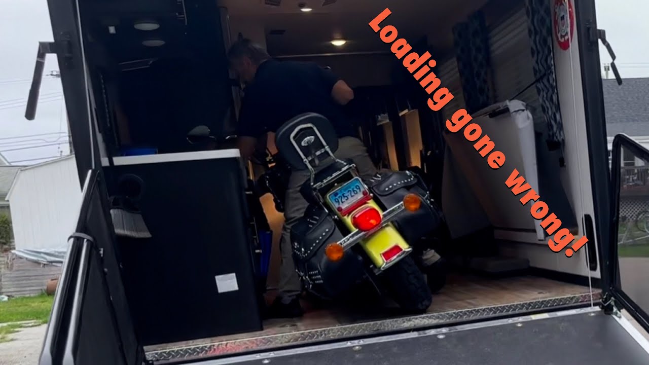 Loading FAIL and traveling with the motorcycle in the RV - YouTube
