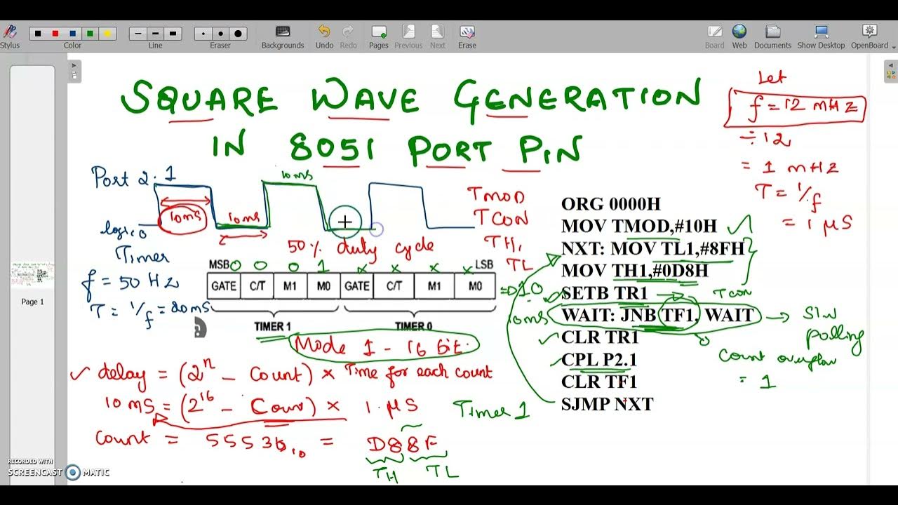 Demonstration of Square wave generation in 8051 port pin using Keil compiler (Software Polling ...