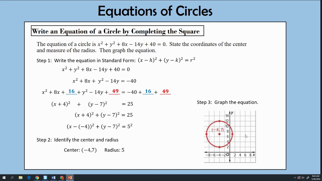 Geom. - 10.7 Equations of Circles - day 2 - YouTube