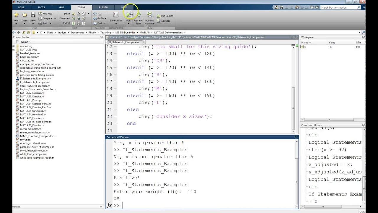 MATLAB Tutorial Lesson #06b: If Statements - YouTube