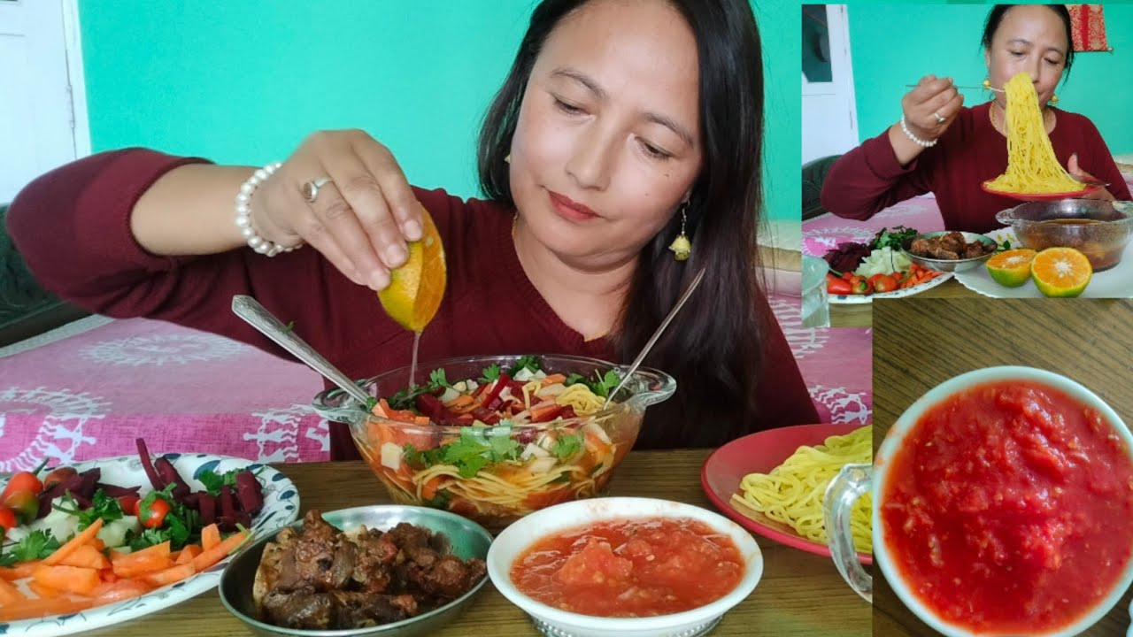 Mix Salad/ Mutton dry fry// Mutton thupa Mukbang #enjoy 🥗 - YouTube
