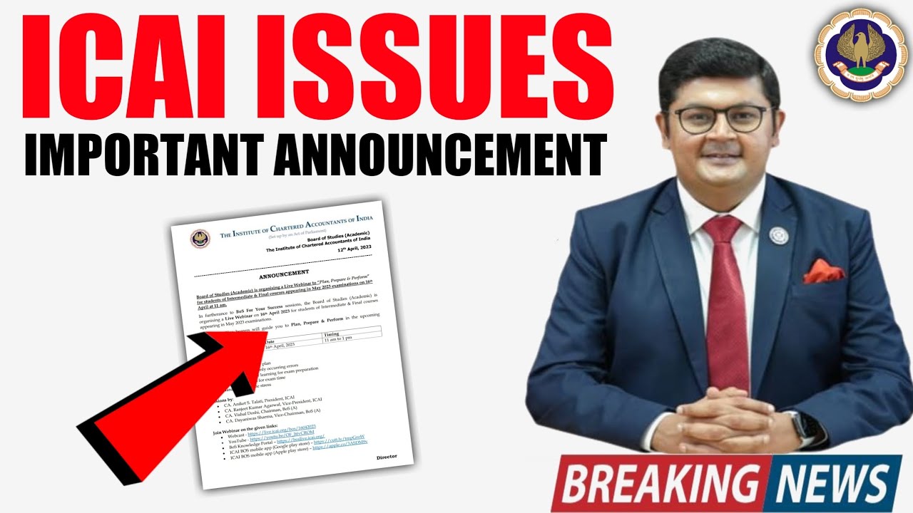 Breaking News | ICAI Issues Important Announcement For All CA Students ...