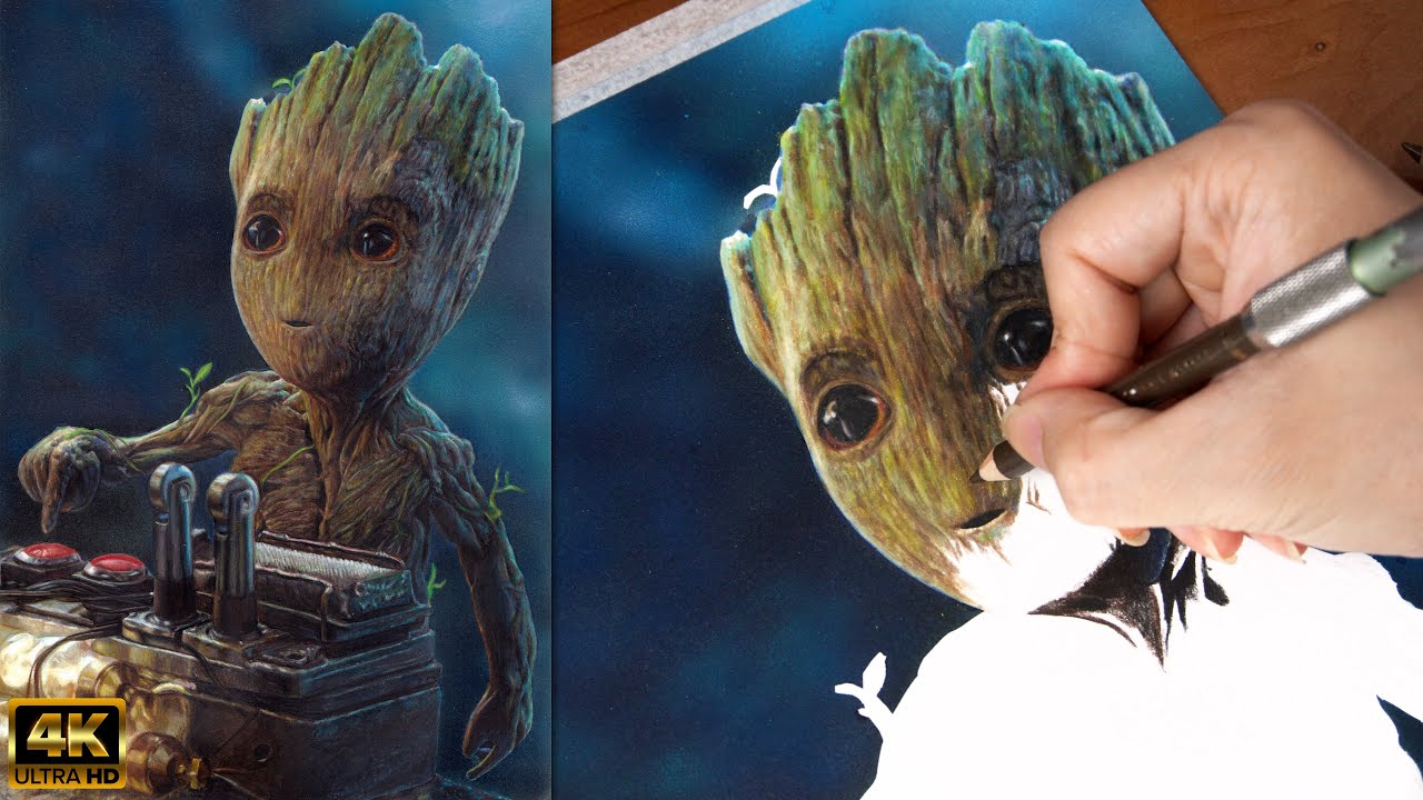 Real Time Drawing Groot in Colored Pencil || Part 1 - YouTube