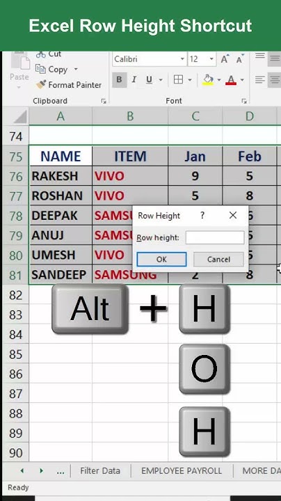 Rows Height Shortcut key in Excel | how to increase Row height in excel - YouTube