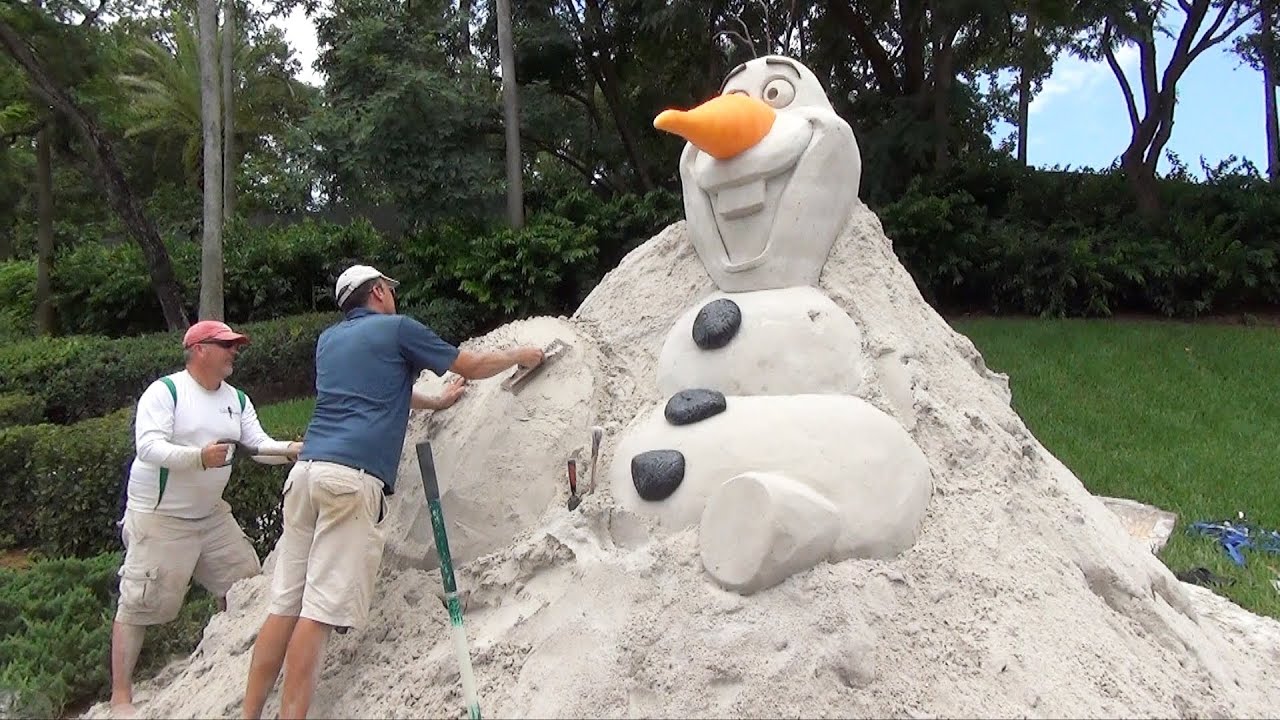 Olaf Sand Sculpture, Making of a Snowman at FROZEN Summer Fun, Disney's ...