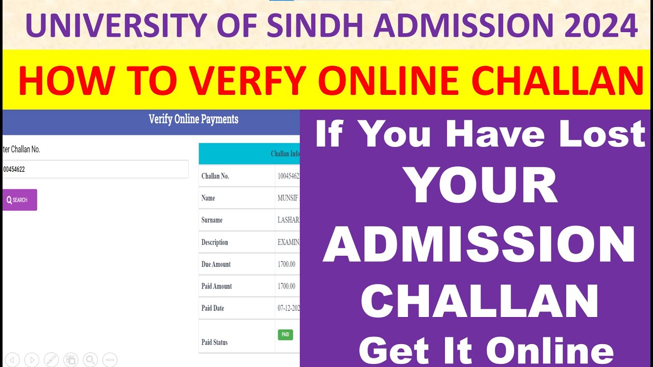 Admission 2024 Online Challan Verification Sindh University | How to ...