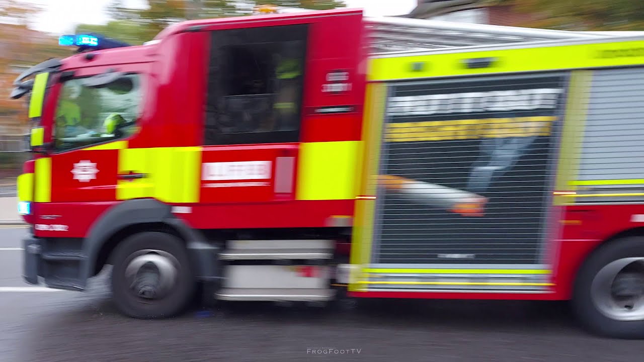 London Fire Brigade G311 Northolt responding on lights and sirens - YouTube