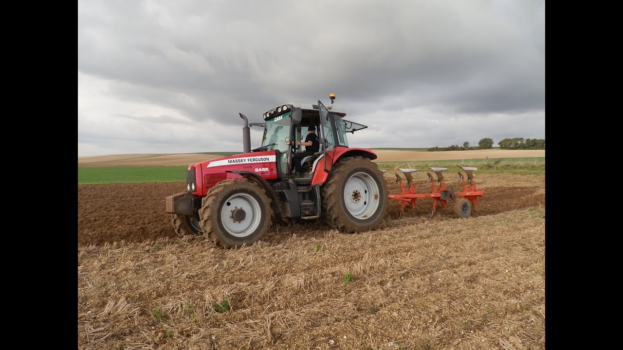 Ploughing with Massey Ferguson 6465 and Cab View - 2016 - YouTube