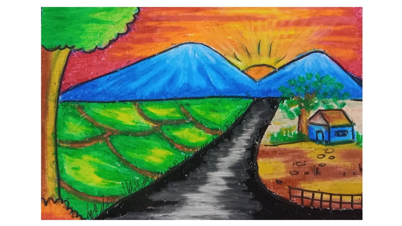 CARA MENGGAMBAR PEMANDANGAN GUNUNG DAN SAWAH MUDAH BANGET‼️GRADASI ...