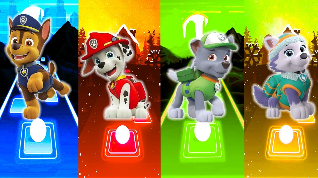 Сhase vs Marshall vs Rocky vs Everest| Paw Patrol | Tiles Hop - YouTube