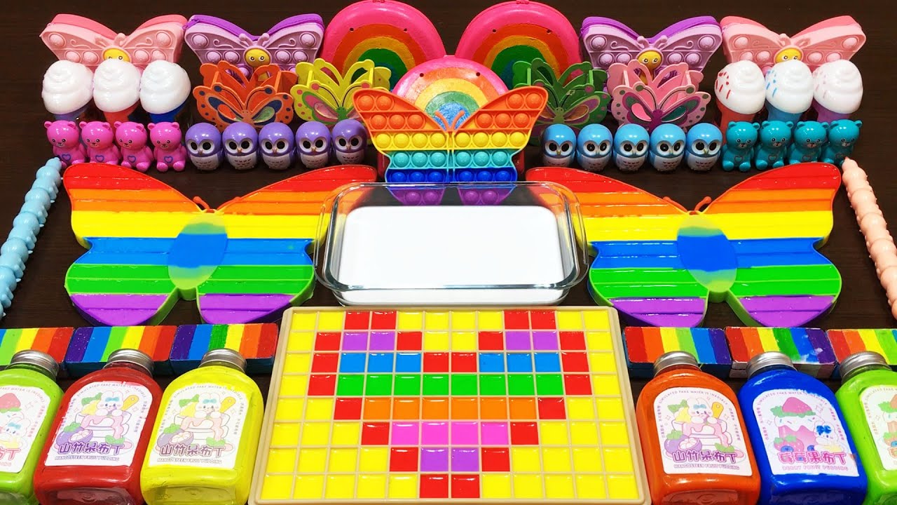 BUTTERFLY SLIME ! Mixing Random Cute Into Clear Slime ! Satisfying ...