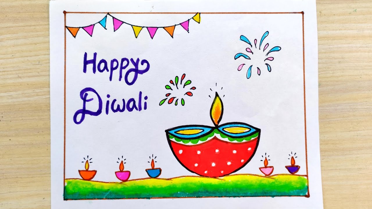 Happy Diwali celebration drawing easy | How to draw happy Diwali card ...