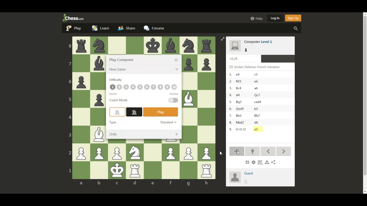 Chess vs Computer Level 1 - YouTube