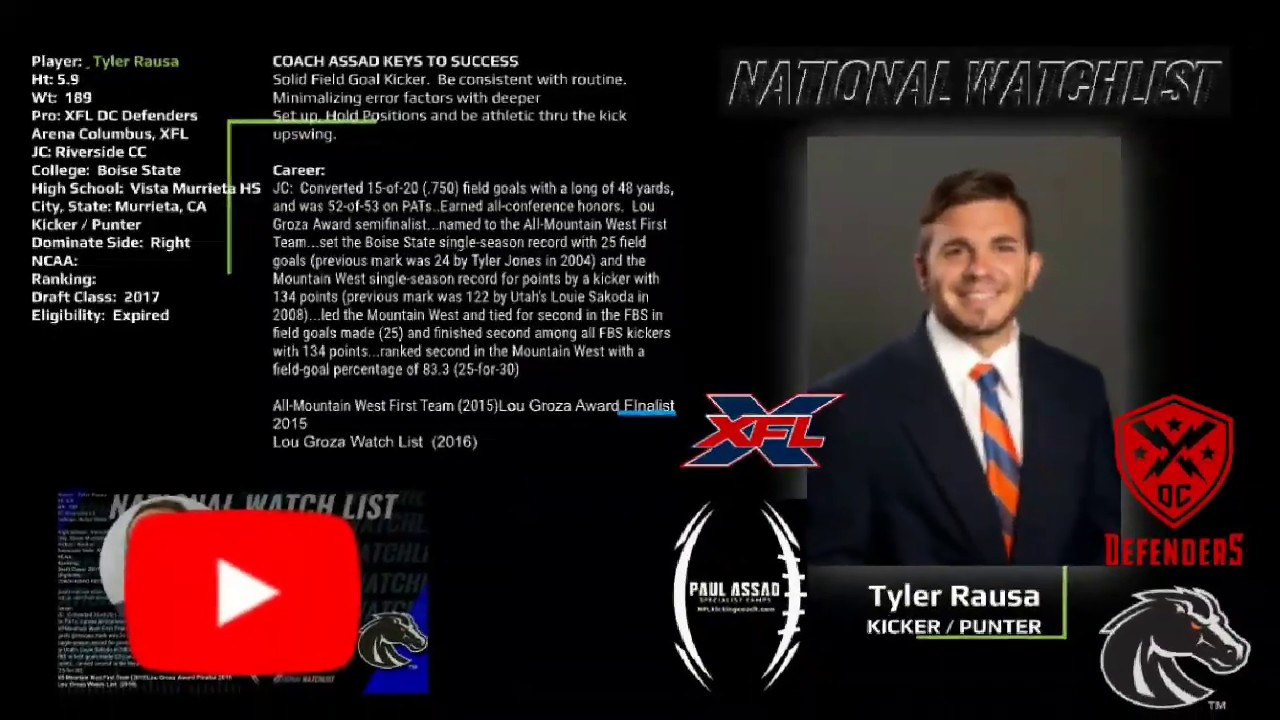 Tyler Rausa XFL D.C. Defenders 52 & 50 yds Field Goals - YouTube