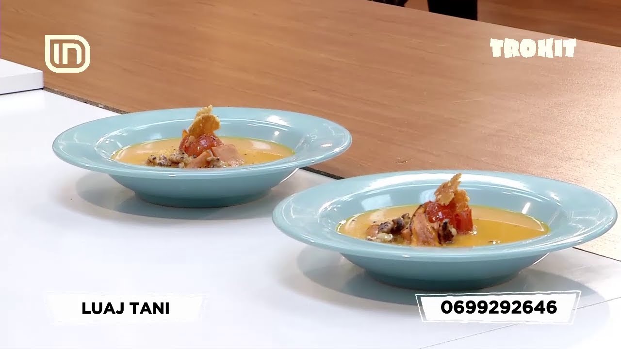 Supë me patate të ëmbël dhe xhinxhër / Pite me rikotë dhe sallam ...