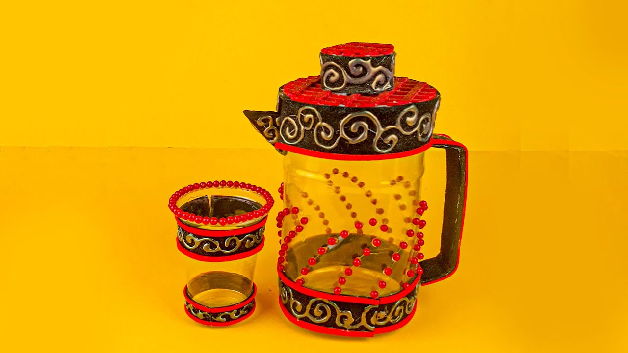 DIY Beautiful Water Jug & Glass making Idea Using Plastic Bottle ...