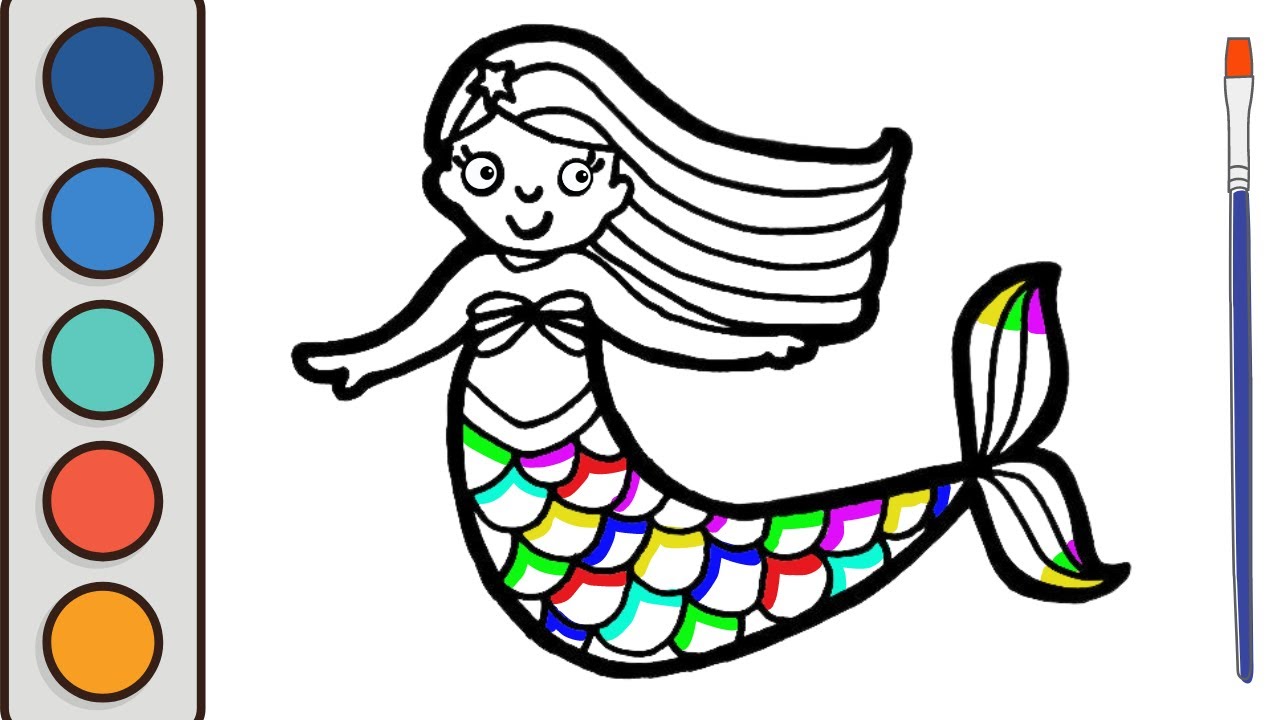 Mermaid Drawing, Painting and Coloring for kids & toddlers | Coloring ...