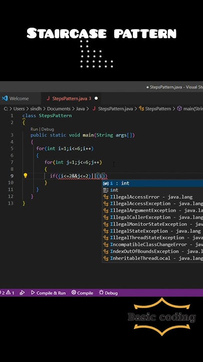 Printing staircase pattern using java | Patterns | Java programming | Basic Coding | Java ...