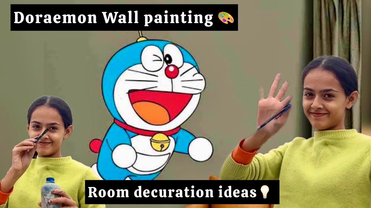 Room decuration ideas💡let's make a doraemon painting🎨🖌️ wall painting🎨 ...