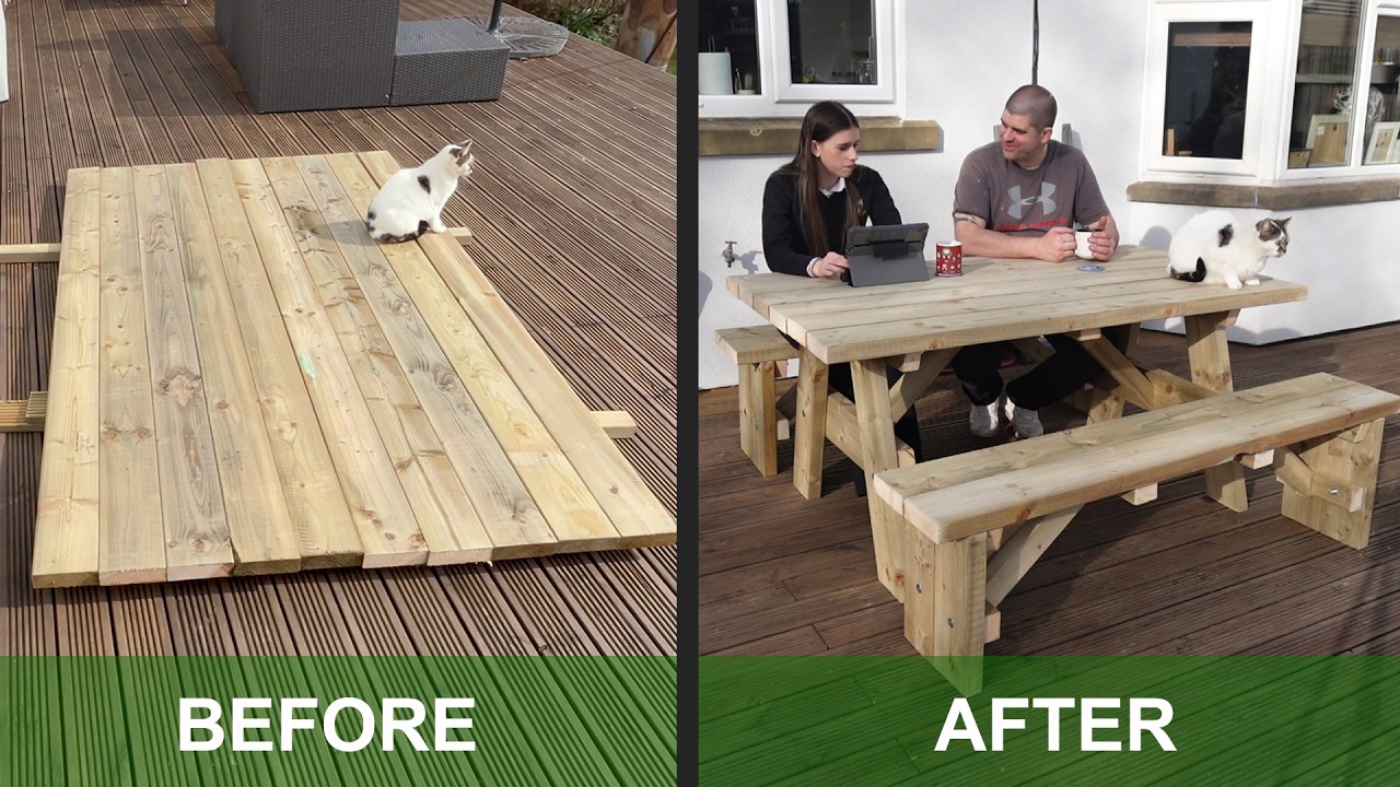 Easy DIY Garden Table and Seperate Benches - Step By Step - YouTube