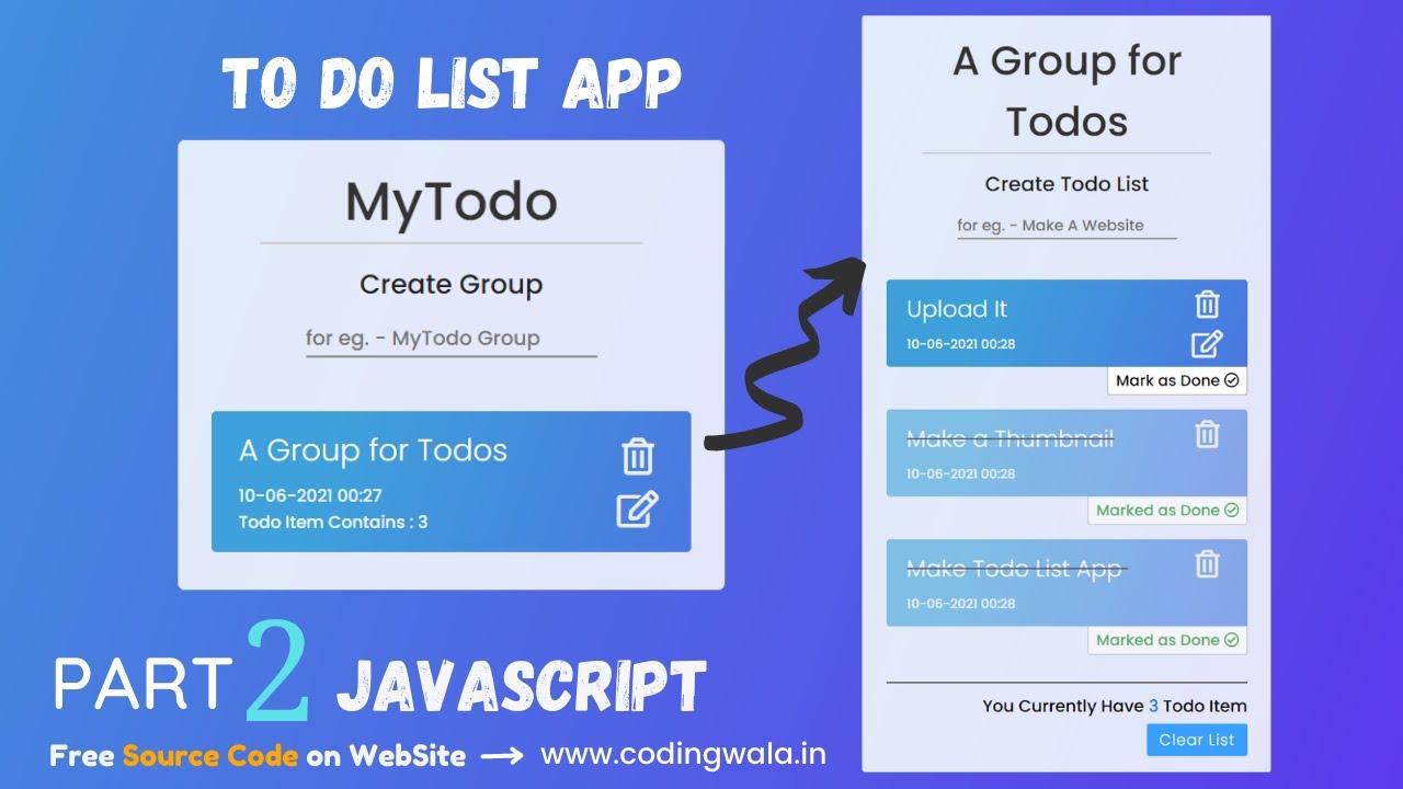 To To List Part 2 | JavaScript Part | MyTodo | Coding Wala - YouTube