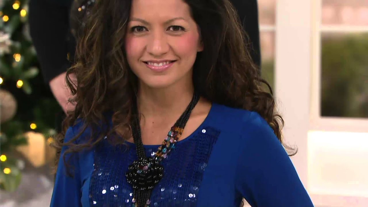 Joan Rivers Sequin Panel Knit Top with 3/4 Sleeves on QVC - YouTube