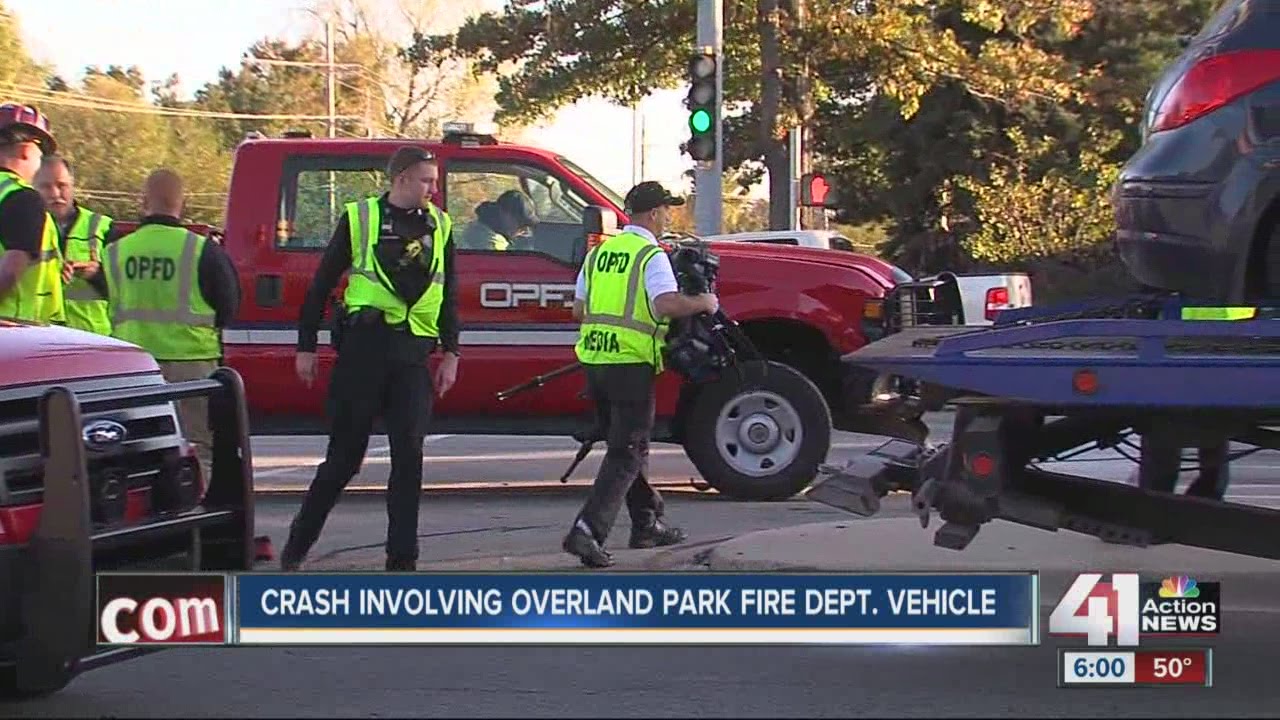 OPFD vehicle, car collide in Overland Park - YouTube