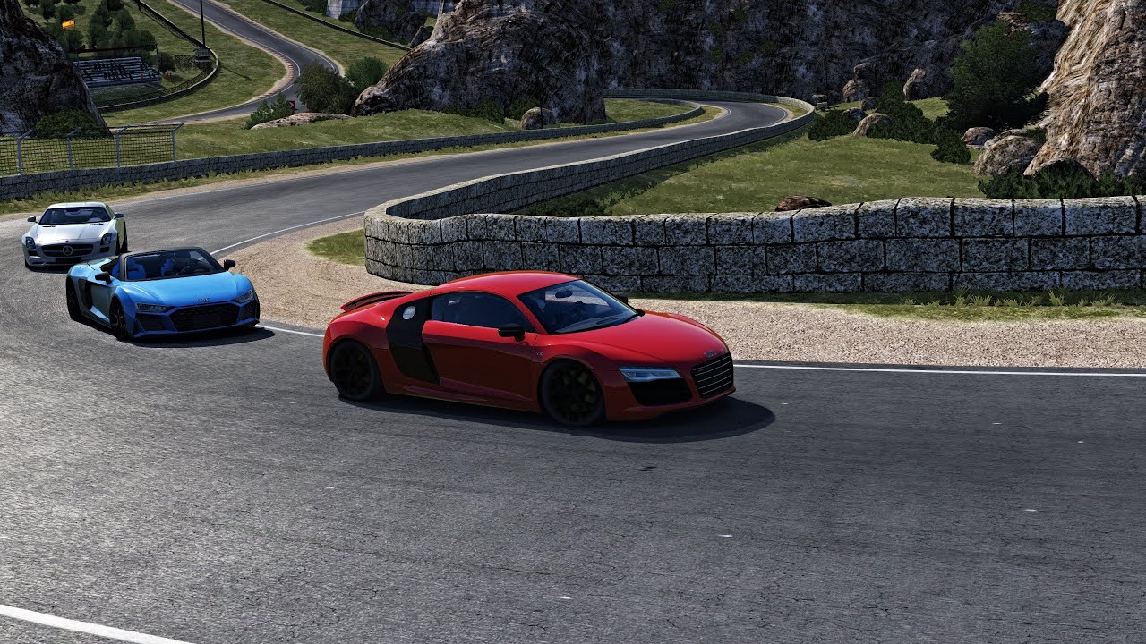 Audi R8 Vs Audi R8 Spyder Plus Vs Mercedes SLS AMG At At Camino Viejo ...