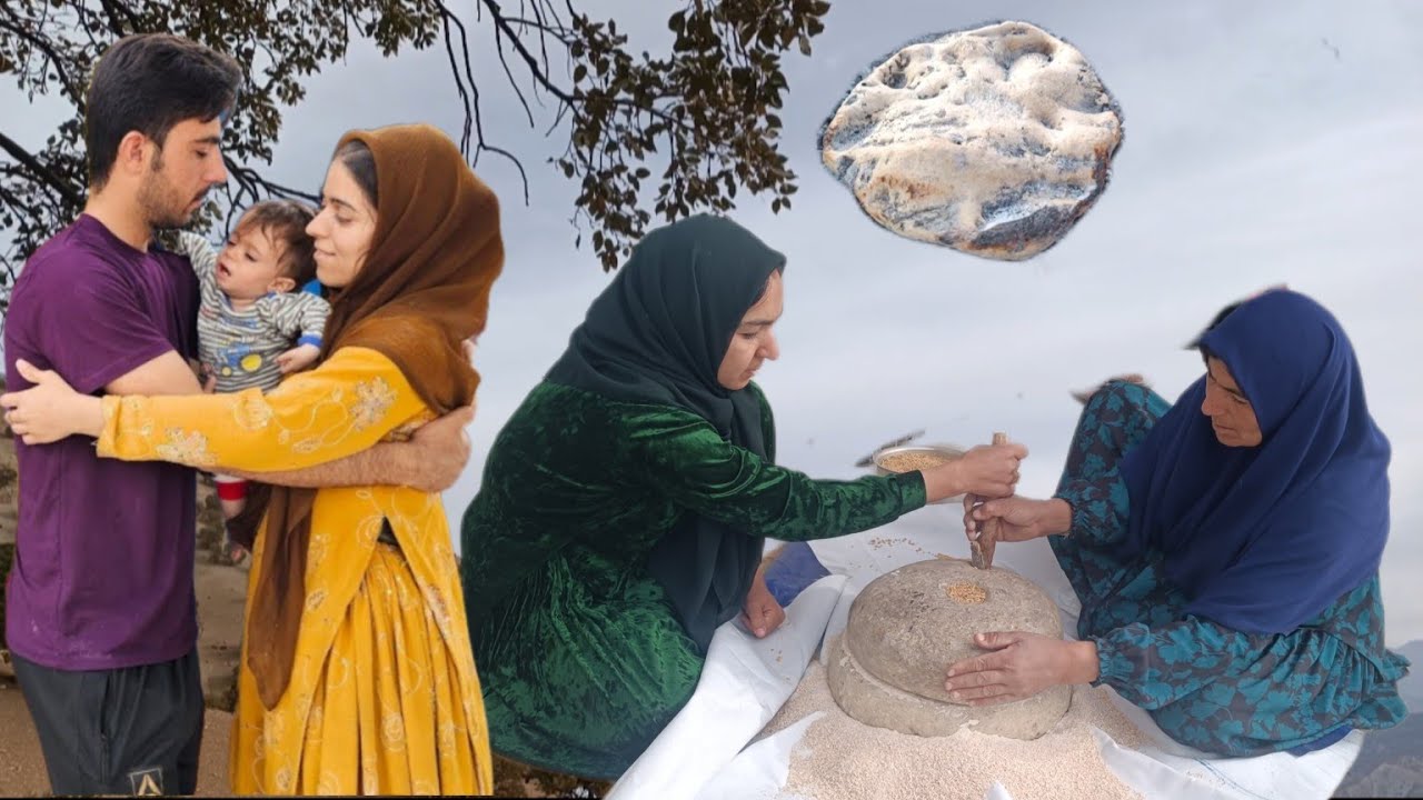 Baking local bread: grinding wheat in the traditional way and baking ...