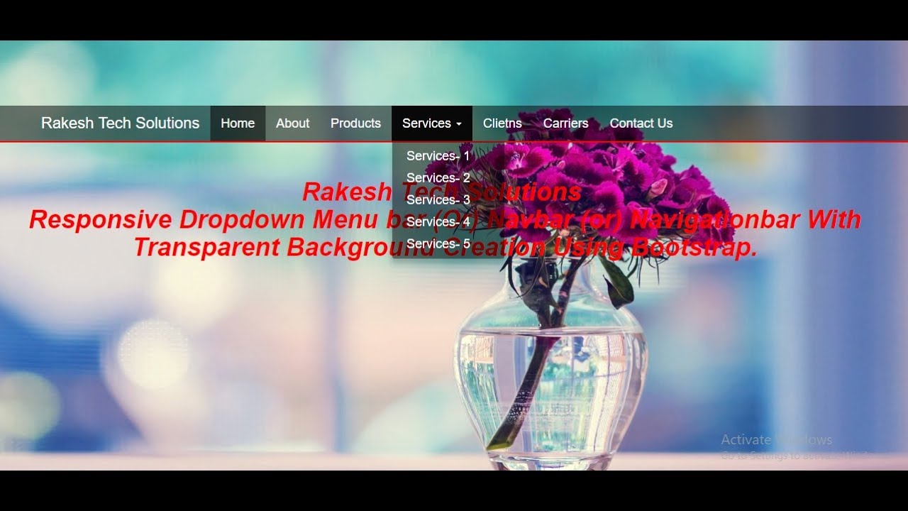 Responsive Dropdown Menubar With Transparent Background Using Bootstrap ...