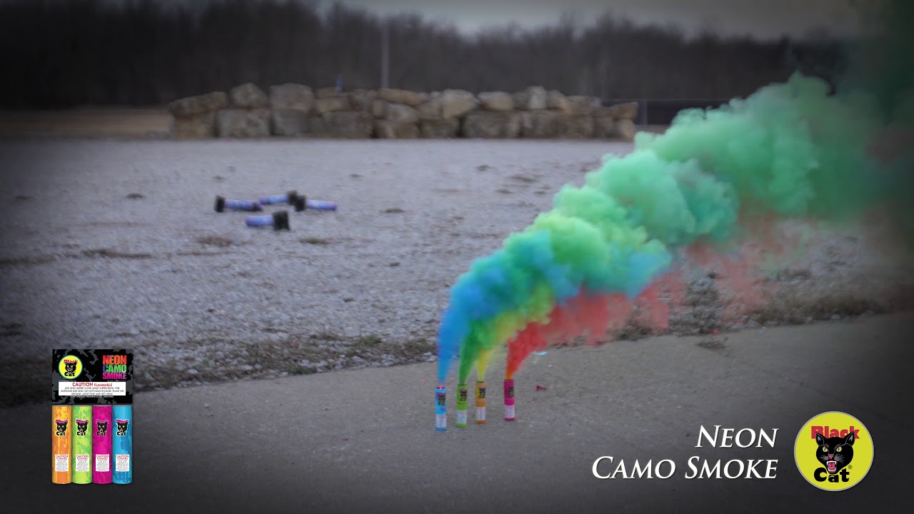 Neon Camo Smoke - Black Cat Fireworks - YouTube