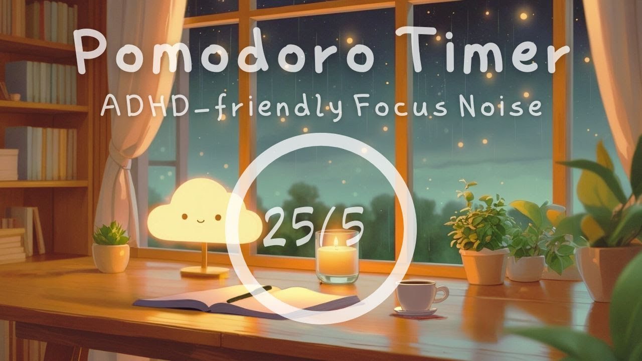 Pomodoro Timer for ADHD | 25/5 Focus with Brown Noise | 2 Hours - YouTube