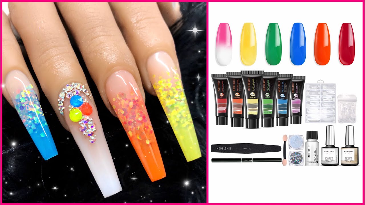 Rainbow Ombré Polygel Nails | Trying Modelones Rainbow Polygel Kit ...