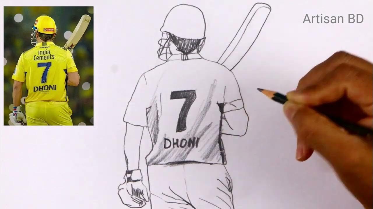Ms Dhoni Drawing | how to draw Ms Dhoni from Indian IPL Player CSK #msdhoni - YouTube